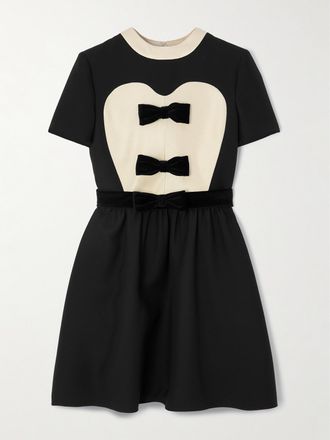 Valentino Garavani Mini-robe En Laine Et Soie M&eacute;lang&eacute;es Et En Satin C&ocirc;tel&eacute; &Agrave; Noeuds En Velours - Noir