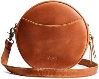 S-Zone Sacs à bandoulière en cuir pour femme, sac à bandoulière rond tendance, cognac, 7.8 inches, Sac cercle