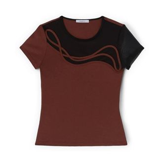 Motivi Zweifarbiges T-Shirt mit Stickerei - - Tops - Damen - Braun - XS