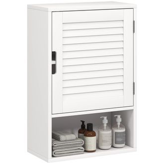 HOMCOM Badezimmer Wandschrank, H&auml;ngeschrank f&uuml;r Badezimmer mit sanft schlie&szlig;ender T&uuml;r, verstellbarem Regal und offenem Fach, H&auml;nge-WC-M&ouml;bel, 40x20x60cm, wei&szlig;