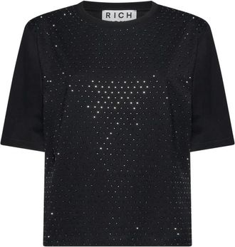 John Richmond Femme, Tops, Noir, Taille: 38 FR T-shirt avec Micro Appliqu&eacute;s Lumineux