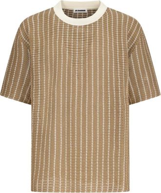 Jil Sander Homme, Tops, Beige, Taille: M T-shirt &agrave; rayures en maille ajour&eacute;e