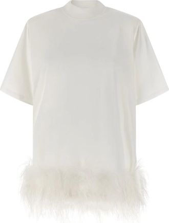 The Attico Femme, Tops, Blanc, Taille: 40 FR Mini-robe en jersey de coton &agrave; bordure de plumes