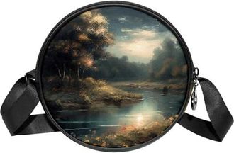 Generic Petit sac &agrave; bandouli&egrave;re Circle Beauty pour femme, petit sac &agrave; bandouli&egrave;re avec fermeture &eacute;clair, bretelles r&eacute;glables, sac &agrave; main rond d&eacute;contract&eacute; pour