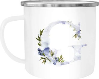 Autiga Emaille Tasse Becher Buchstaben-Tasse G Alphabet Monogram Zeichen Tasse mit Buchstabe wei&szlig;-metall unisize