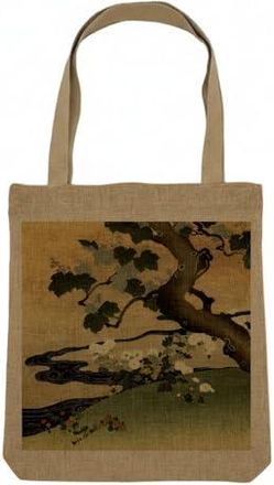 Fabulous Sac Shopping Tote Bag Aspect Lin - Rivi&egrave;re Lac Estampe Japonaise Hokusai Traditionel Peinture Art - Sac de Courses Toile Epaisse 360g Beige Naturel Ca