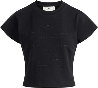 Elisabetta Franchi Femme, Tops, Noir, Taille: 40 FR T-shirt en jersey avec lettres 3D