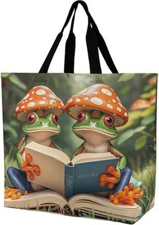 Generic La Famille Grenouille Est En Train De Lire Sac A Main Femme L&eacute;ger Sacs De Courses D&eacute;contract&eacute; Sac Courses Pour Voyage Universit&eacute; Quotidienne