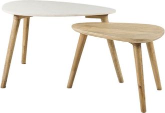 Miliboo Tables basses gigognes marbre blanc et bois manguier massif (lot de 2) EVY