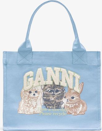 Ganni Gro&szlig;er blauer Tote mit Animalprint blau