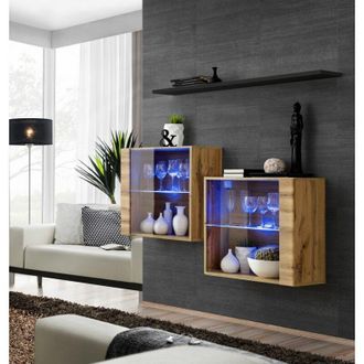 AC-D&eacute;co Commode - Switch SB III - 2 vitrines LED - 1 &eacute;tag&egrave;re - Bois et noir - Mod&egrave;le 1 - Livraison gratuite