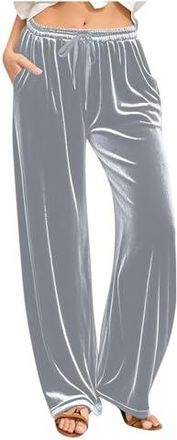Generic Pantalon en velours pour femme avec poches, doux, habill&eacute;, d&eacute;contract&eacute;, taille &eacute;lastique, pantalon de d&eacute;tente en velours chaud, pantalon formel, gris,