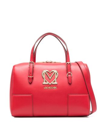 Love Moschino sac cabas en cuir &agrave; plaque logo - Rouge