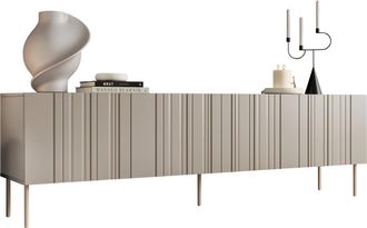 Mirjan24 TV-Lowboard Intori 200 4D mit 4 T&uuml;ren, Gefr&auml;st Fronten, Metallf&uuml;&szlig;e, Push to Open, Fernsehschrank, Fernsehtisch, TV Schrank TV Bank (Beige)