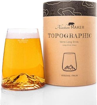 Alaskan Maker Verre long 450ml - Borosilicate de qualit&eacute; sup&eacute;rieure souffl&eacute; artisanalement avec les montagnes en relief | Cocktail, bi&egrave;re ou soft TOPOGRAPHIC (Vesuv