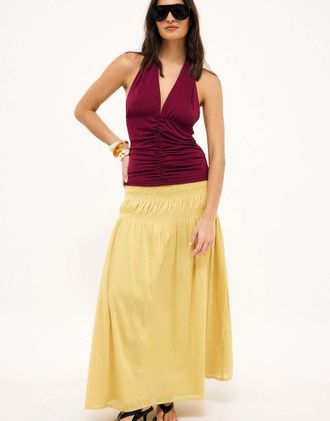 NA-KD Jupe longue smock&eacute;e &agrave; la taille - Jaune fonc&eacute;