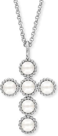 Engelsrufer Damen Halskette aus Sterling Silber mit Muschelkernperlen Anhänger in Kreuzform - in drei Längen verstellbar - nickelfrei- Länge: 50 cm