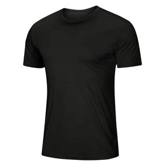 Generic Chemise &agrave; manches courtes extensible et l&eacute;g&egrave;re pour homme - Uni - Classique - Respirant - Col rond - Pour l&eacute;t&eacute;, la plage, la gym et lext&eacute;rieur, 01 Noi