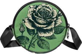 Generic Sac &agrave; bandouli&egrave;re Circle pour femme, petit sac &agrave; bandouli&egrave;re vert et noir, avec fermeture &eacute;clair, bretelles r&eacute;glables, sac &agrave; main rond d&eacute;contract&eacute; pou