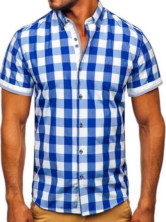 BOLF Homme Chemise a Manches Courtes A Carreaux Decontractee Chemisier Elegante Affaires Fete Choix de Couleur Classique Basic Slim Fit Casual Style 4508 B
