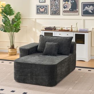 STILVORA M&eacute;ridienne 1 Place avec Coussin et Poches Lat&eacute;rales, Confort Nuageux, Sans Montage, Design Moderne, en Chenille Noir
