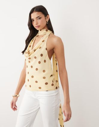 Gina Tricot Gina Tricot - Neckholder-Oberteil in Gelb mit Schaldetail und Polka Dots