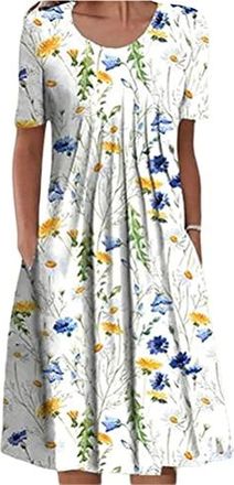 Onsoyours Femmes Robes DÉté À Manches Courtes Décontracté T-Shirt Robe Ample Courte Robe avec Poches Sexy Mini Robes Casual Imprimé Tunique Robe De Plage Grande