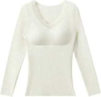 Generic CHJAN Ensemble de sous-v&ecirc;tements thermiques en laine et soie pour femme Doublure polaire bross&eacute;e avec coussinet de poitrine Couche de base sans coutur