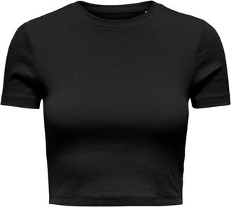 Only Only, Femme, Tops, Noir, Taille: 36 FR T-shirt en coton &agrave; manches courtes et col rond