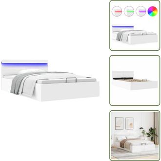 vidaXL The Living Store - Bett mit Bettkasten Hydraulisch led Wei&szlig; Kunstleder 140x200 cm - Doppelbett - Stauraumbett - Kunstlederbett - Wei&szlig;es Bett