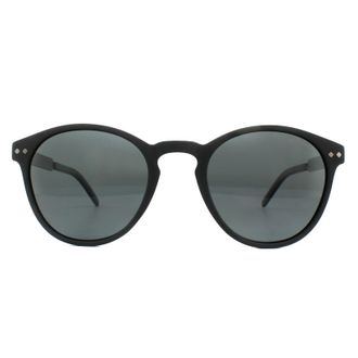 Polaroid Runde Unisex gl&auml;nzend schwarz grau polarisierte Sonnenbrille