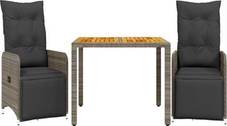 vidaXL Vidaxl - Set Bistr&ograve; Da Giardino 3 Pz Con Cuscini In Polyrattan Grigio
