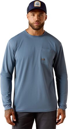 Ariat Mens Rebar Heat Fighter Staple T-Shirt Long Sleeve in Baleen Blue, Size X-Large, by Ariat