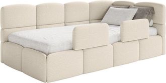 Selsey Cloudy - Jugendbett 90x200 cm, rechtsseitig, mit Boucl&eacute;-Bezug und Rausfallschutz, Hellbeige - Selsey