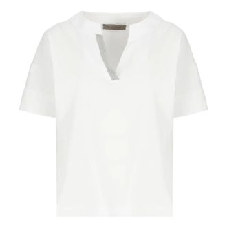 D.exterior Femme, Blouses et Chemises, Blanc, Taille: 42 FR Polo en Coton Blanc avec Col en V