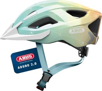 ABUS Stadthelm Aduro 2.0 - Allround-Fahrradhelm mit Licht - in sportivem Design f&uuml;r den Stadtverkehr - f&uuml;r Damen und Herren - Hellblau/Orange, Gr&ouml;&szlig;e L