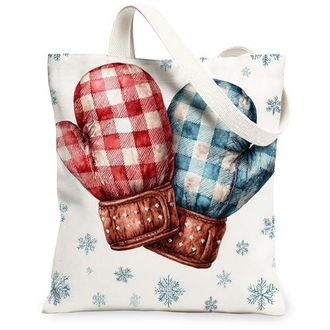 Generic Mittens Sac fourre-tout en toile &agrave; motif &eacute;cossais confortable, r&eacute;utilisable, amusant, l&eacute;ger et lavable, pour lext&eacute;rieur, voyage, plage, pique-nique, 3