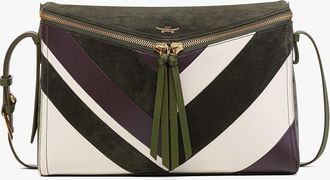 MCM Diamant 3D Schultertasche aus Wildleder mit Mega Fischgr&auml;tmuster