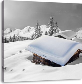 Pixxprint Berghütten in den Alpen, Größe: 70x70 cm, Leinwandbild Quadratisch, Wandbild, Kunstdruck, fertig bespannt