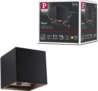 Paulmann 71282 LED Akkuwandleuchte Nyara inkl. D&auml;mmerungsgesteuerter Bewegungsmelder (HF) IP44 3000K 100x100mm 2x1W / 1W Schwarz