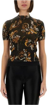 Versace Jeans Couture Femme, Blouses et Chemises, Noir, Taille: 36 FR Outline Barocco Lurex Knit T-Shirt