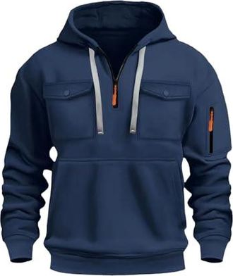 Generic Sweat à capuche pour homme avec fermeture éclair intégrale - Veste de travail à manches longues - Coupe ample - Plusieurs poches - Sweat à capuche mil