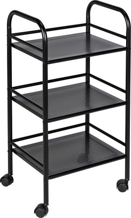 WENKO Badwagen mit 3 Etagen, Beistellwagen mit Rollen, aus lackiertem Stahl, 41 x 75 x 32 cm, Schwarz
