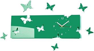FlexiStyle Große Moderne Wanduhr Schmetterling Grün Querformat 20 x 60 cm, 3D DIY, Wohnzimmer, Schlafzimmer, Kinderzimmer