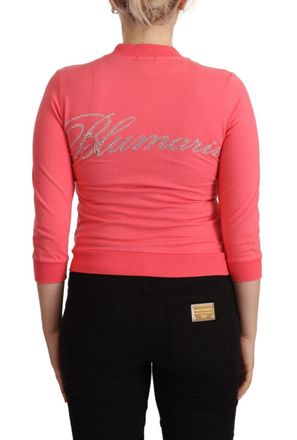 Blumarine Womens Pink 3-4 Sleeve Zip Embellished Sweater Cotton Clothing