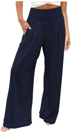 Generic Pantalon en coton et lin pour femme - Jambe large - Pantalon de plage d&eacute;t&eacute; confortable - Pantalon de yoga Palazzo - XIYU26063, noir fonc&eacute;, 3XL