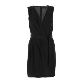 Dsquared2 Femme, Robes, Noir, Taille: 34 FR Robe Noire en Soie à Col en V et Sans Manches