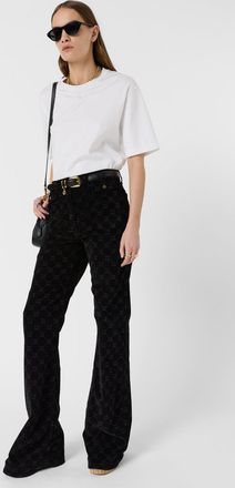 Gerard Darel Jean flare en velours &agrave; monogramme - ANNA - Noir