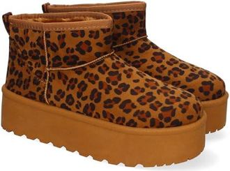 Shoes & Blues Bottines plates pour femme avec plateforme, style australien, doubl&eacute;es de poils, &agrave; bout rond, l&eacute;opard, 38 EU