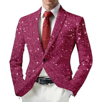 Generic Veste pour homme, aspect paillettes scintillantes, impression 3D, motif confettis, blazer, carnaval, f&ecirc;te, veste slim fit un bouton, veste de costume 
